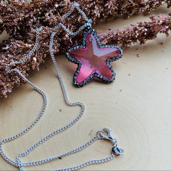 Lamorajewels | Jewelry | Pink Crystal 3d Star Pendant Silver Necklace ...